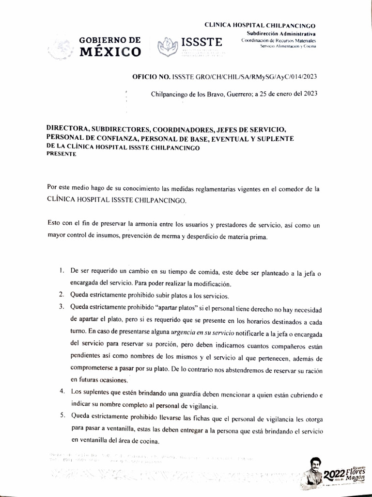 OFICIO NO. ISSSTE GRO-CH-CHIL-SA-RMySG-AyC-014-2023 | PDF | Hospital