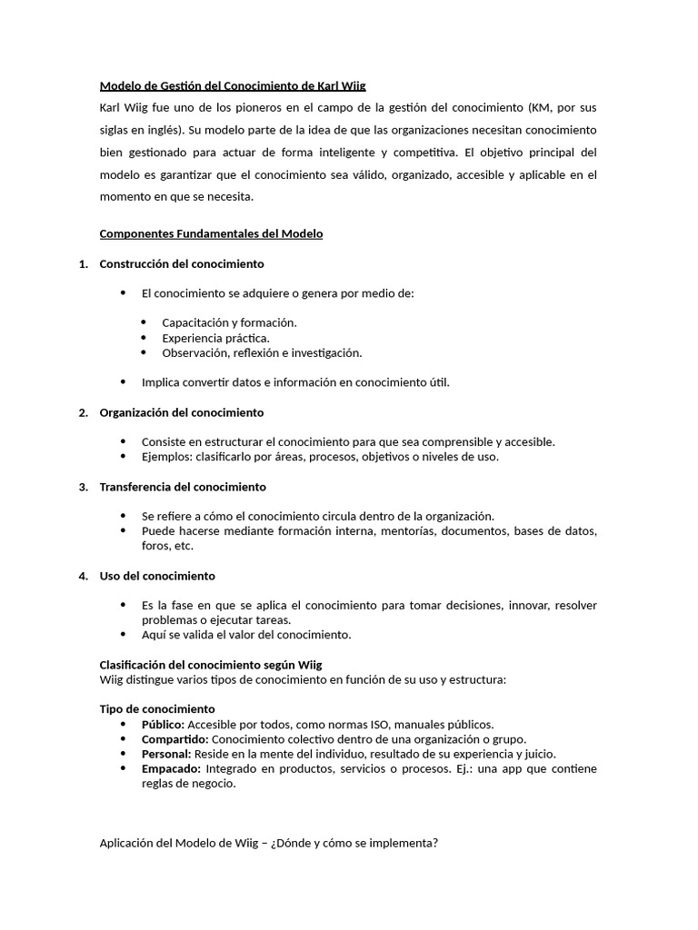 Modelo de Gestión Del Conocimiento de Karl Wiig | PDF | Conocimiento ...