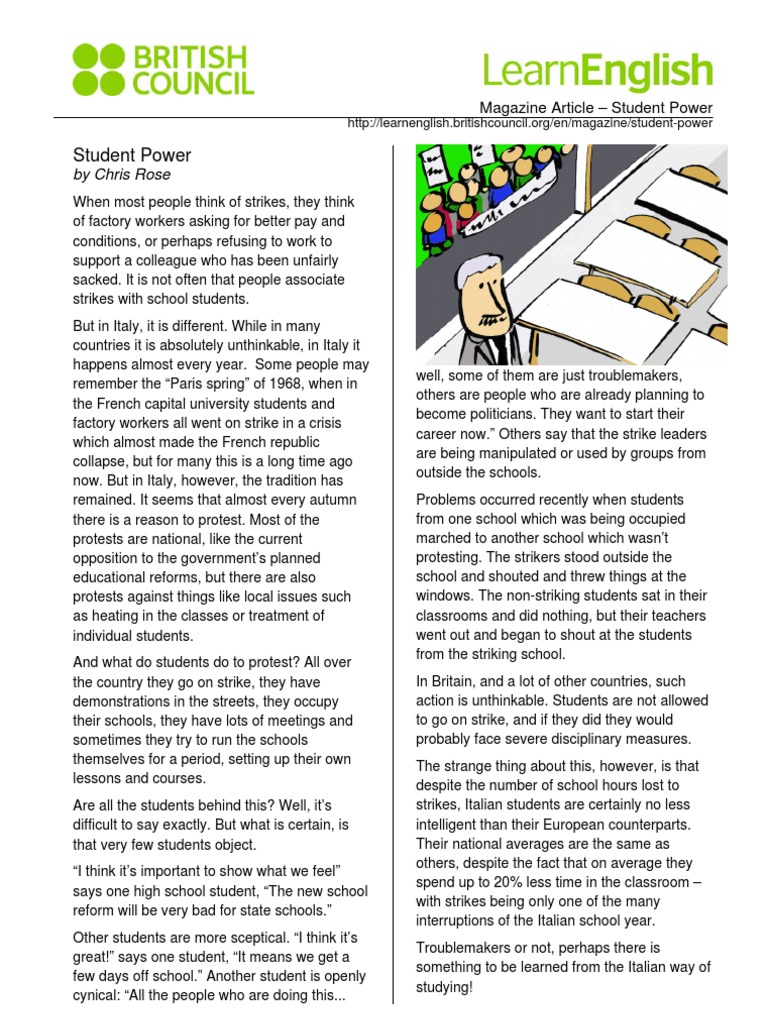 Learn English Magazine Article Student Power | Strike Action | Social ...