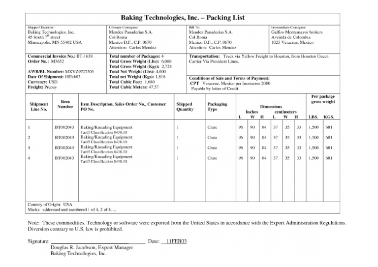 Packing List | PDF