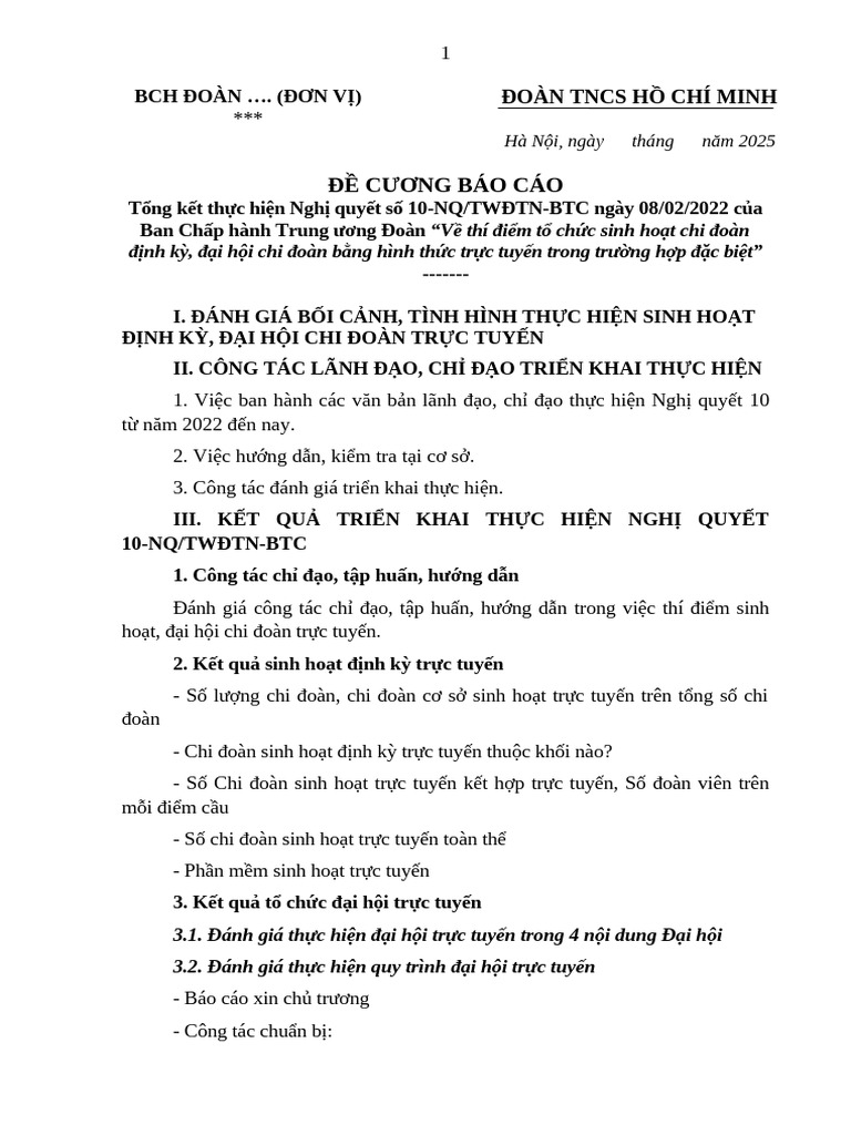 De Cuong Bao Cao Tong Ket NQ 10 | PDF