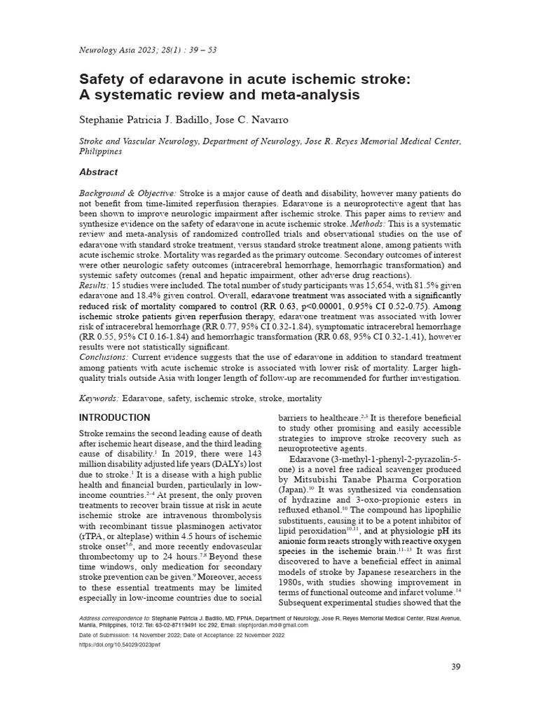 Neuroasia 2023 28 (1) 039 | PDF | Stroke | Ischemia