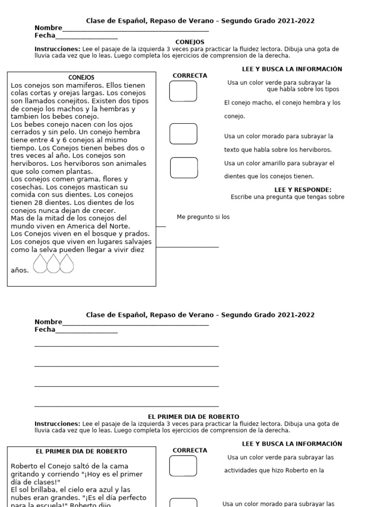 Repaso de Verano 2nd Grade - Dual Program | PDF | Pescado | Coccinellidae