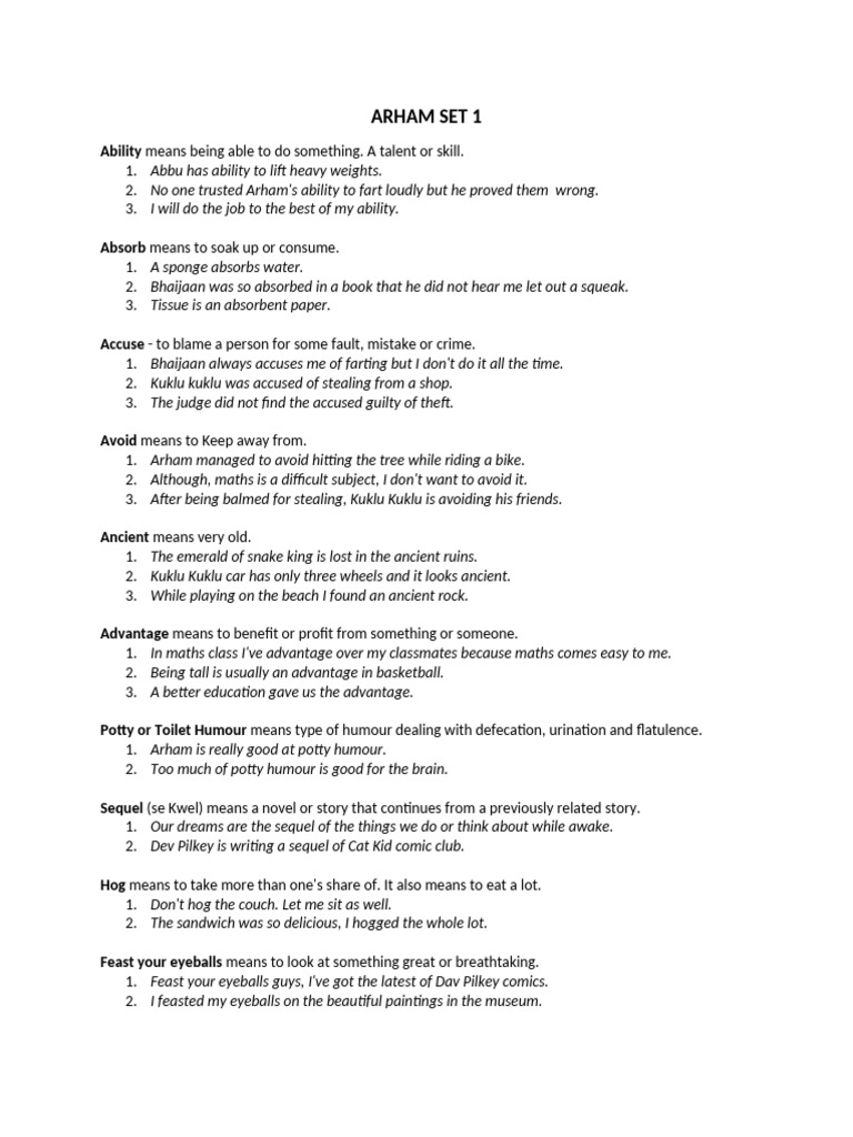 Vocabulary Set 1 | PDF