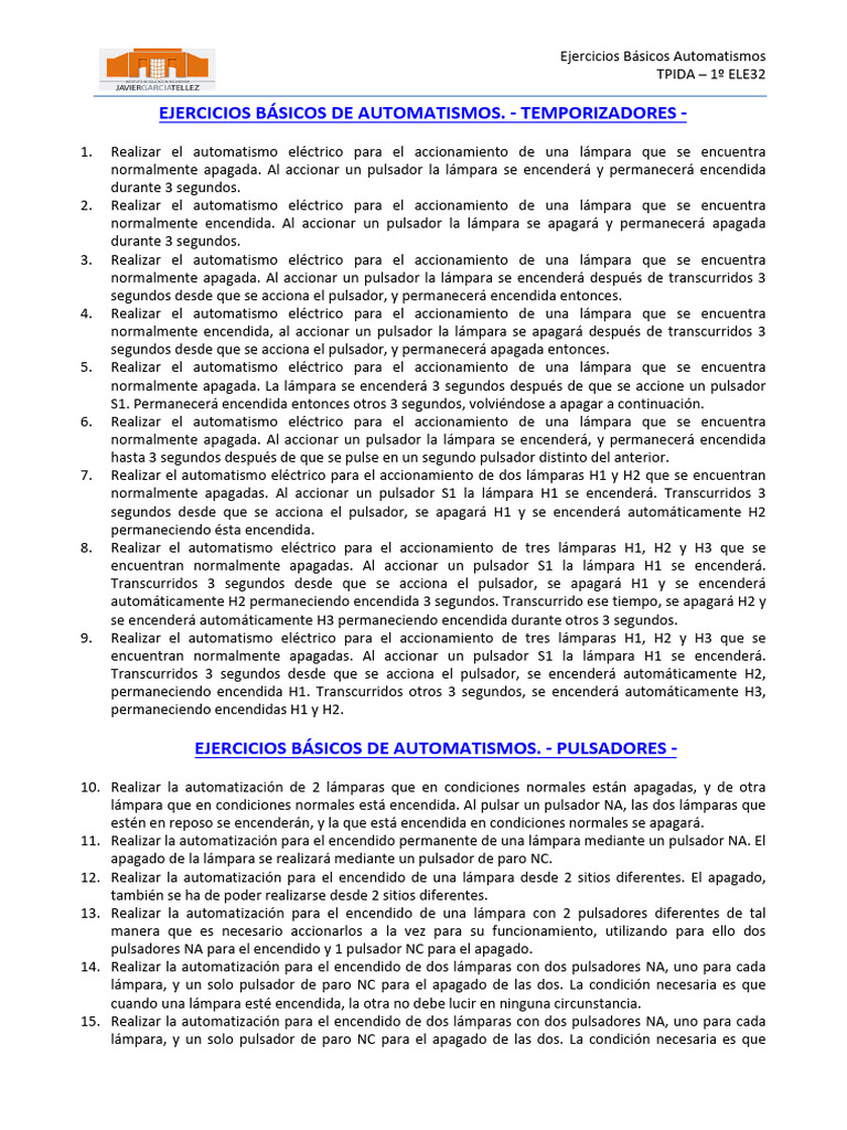 Ejercicios Basico Automatismos | PDF | Automatización