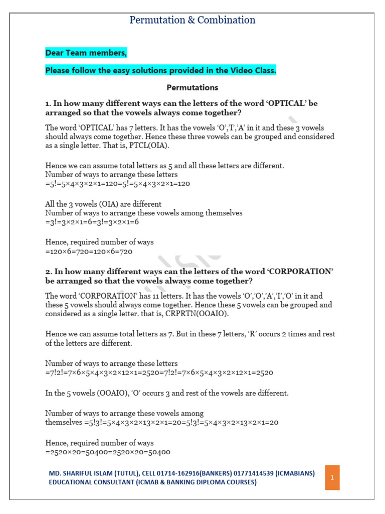 Permutation & Combination | PDF | Consonant | Linguistics