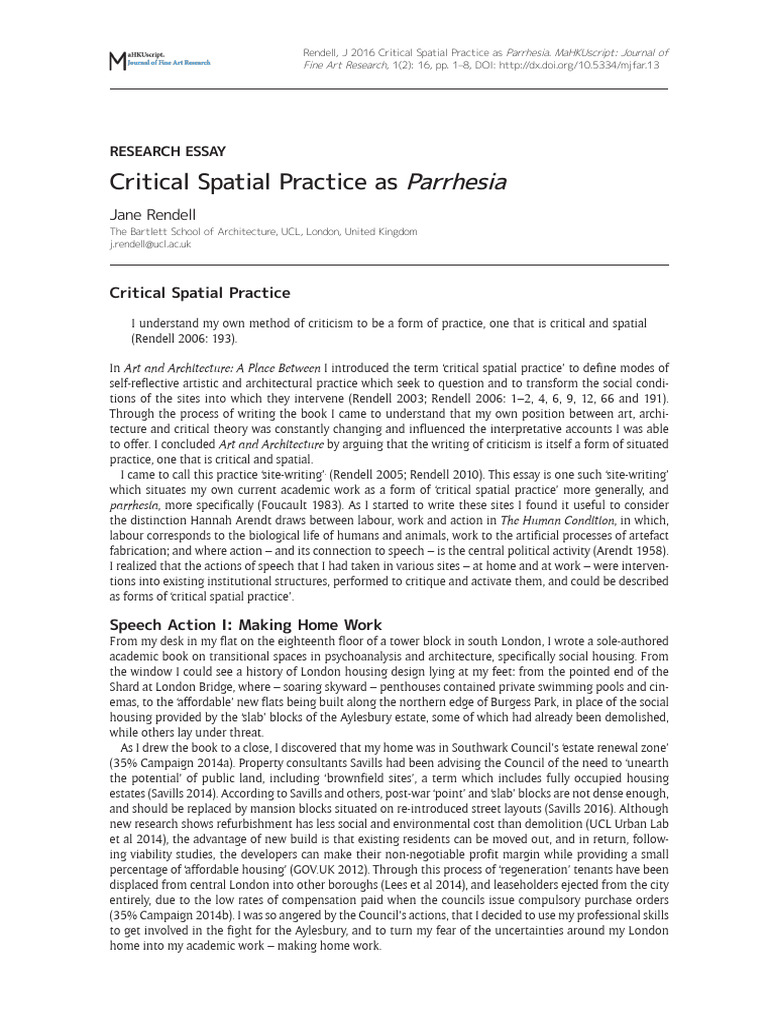 Critical Spatial Practice As Parrhesia | PDF | University College ...