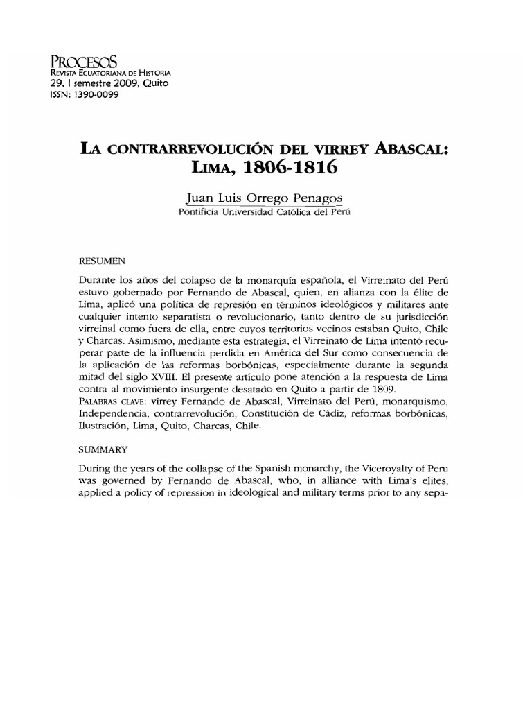 La Contrarrevolcion Del Virrey Abascal | PDF