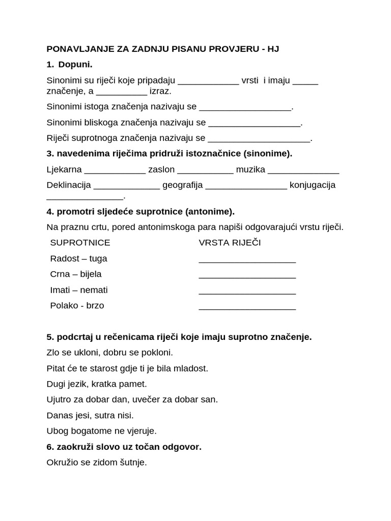 Ponavljanje Za Zadnju Pisanu Provjeru | PDF