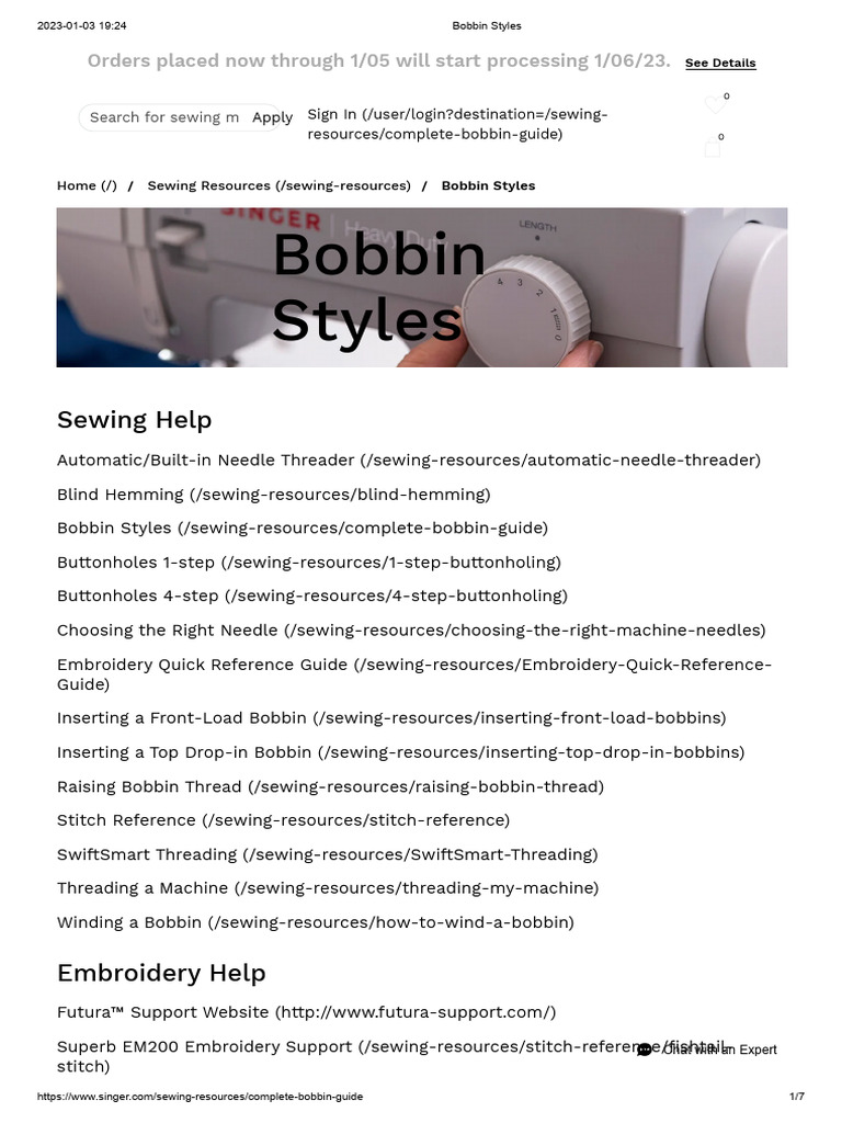 Singer Bobbin Types and Sizes Guide | PDF | Embroidery | Sewing