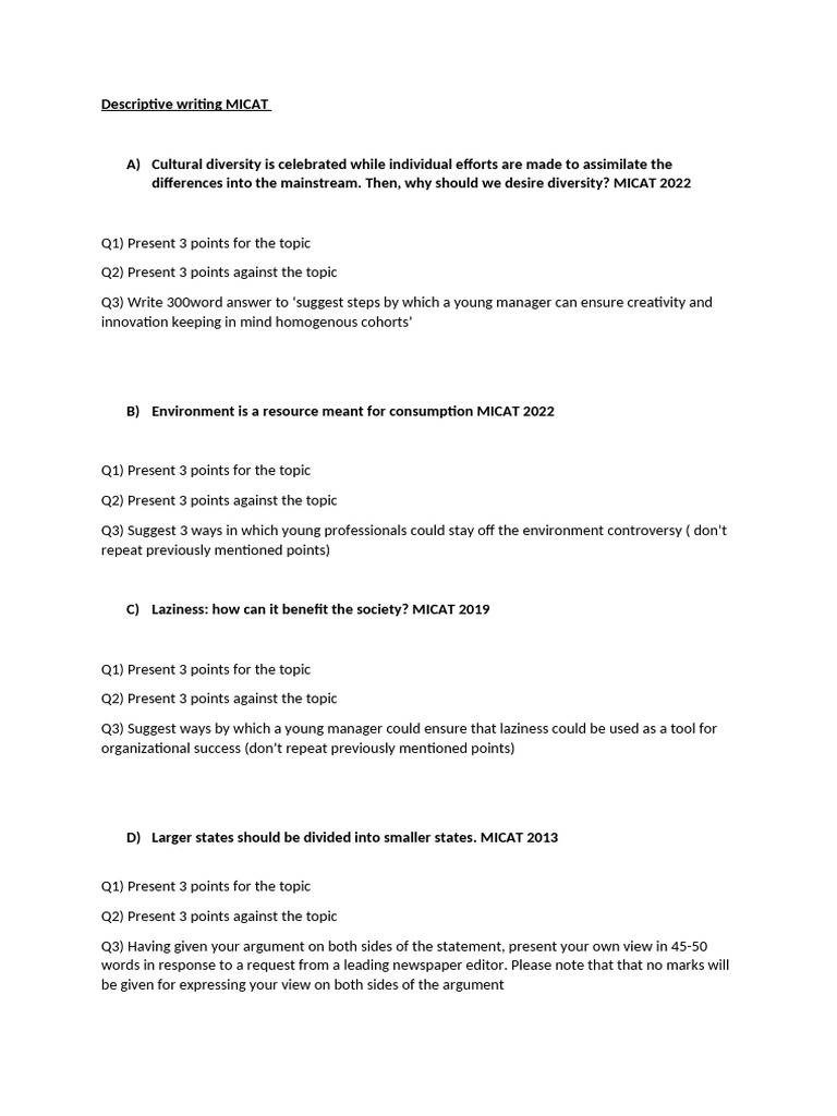 MICAT 2022 Descriptive Writing Guide | PDF | Social Psychology
