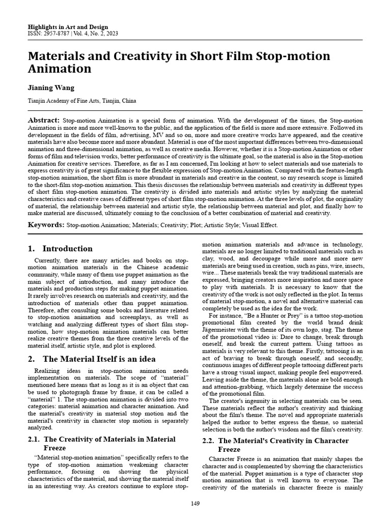Materials and Creativity in Short Film Stop-Motion Animation | PDF ...
