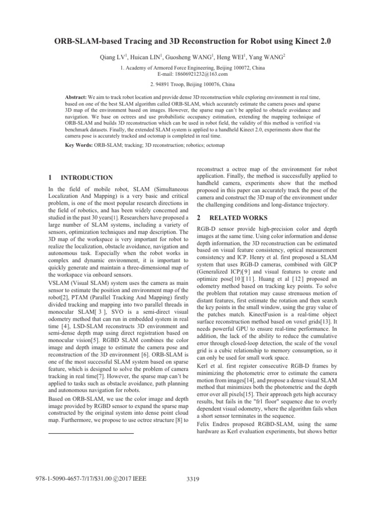 ORB-SLAM-based Tracing and 3D Reconstruction For Robot Using Kinect 2.0 ...