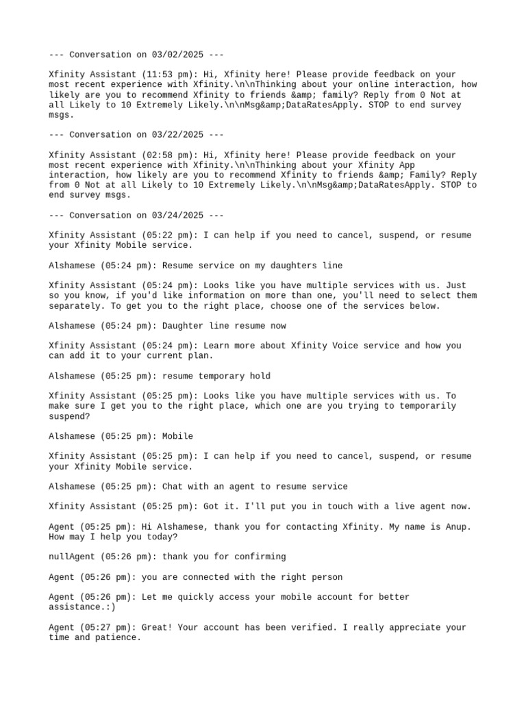 Xfinity Assistant Transcript | PDF