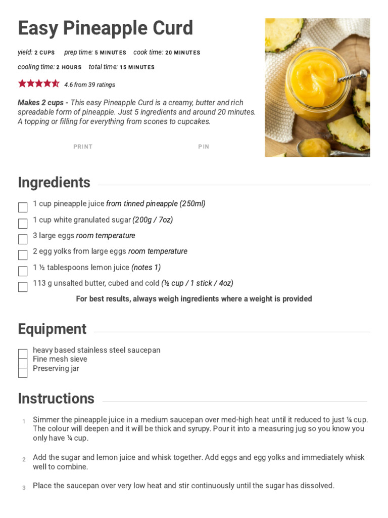 Easy Pineapple Curd - Sugar Salt Magic | PDF | Teaspoon | Foods
