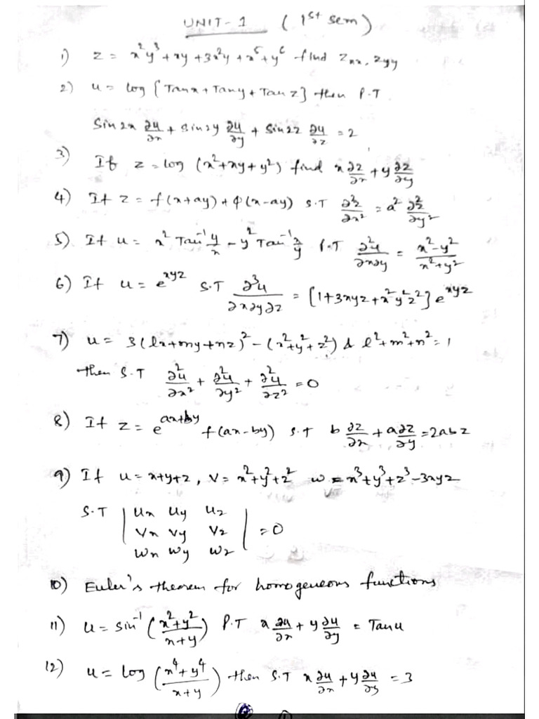 Maths Sem 1 Important Questions | PDF
