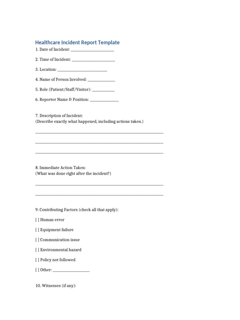 Healthcare Incident Report Template | PDF