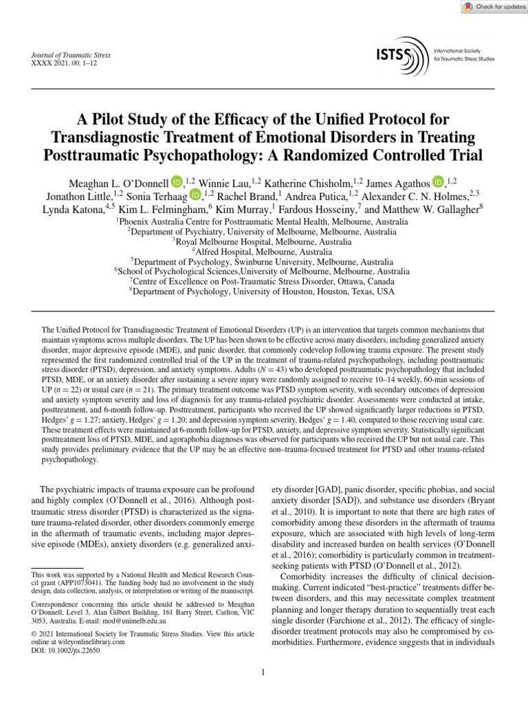 Efficacy of Unified Protocol for PTSD | PDF | Mental Disorder ...