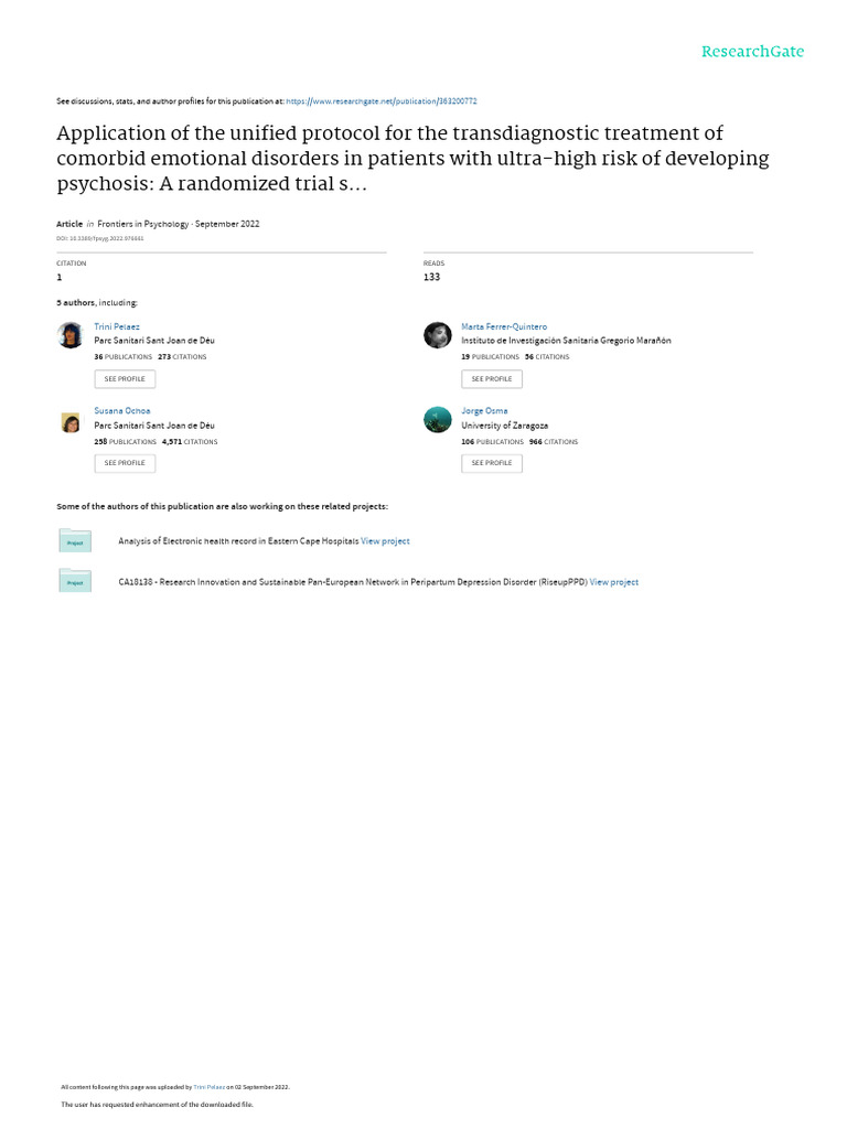 Application of The Unified Protocol For The Transdiagnostic Treatment ...