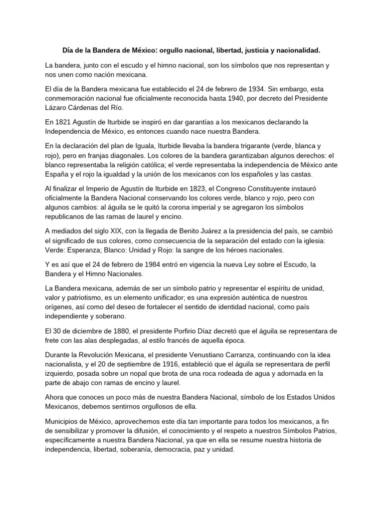 LECTURA. Día de La Bandera de México | PDF | México