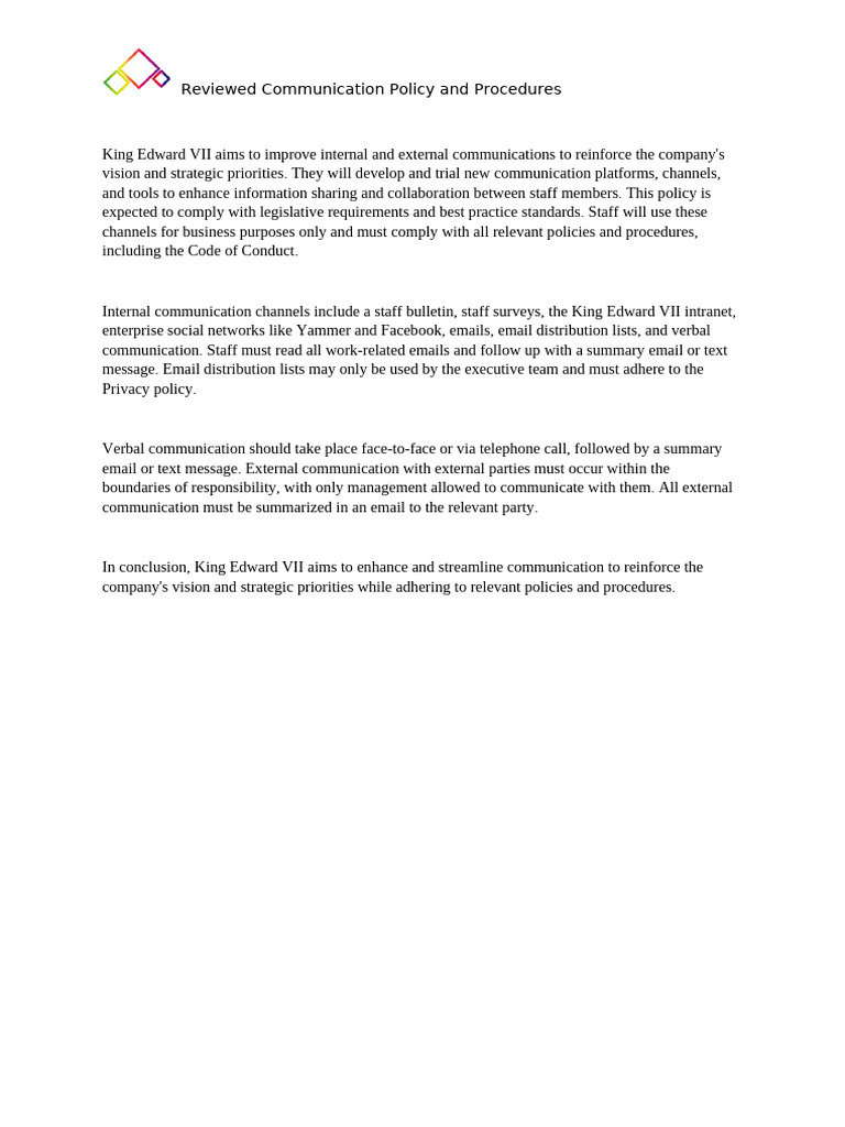 Reviewed Communication Policy and Procedures | PDF