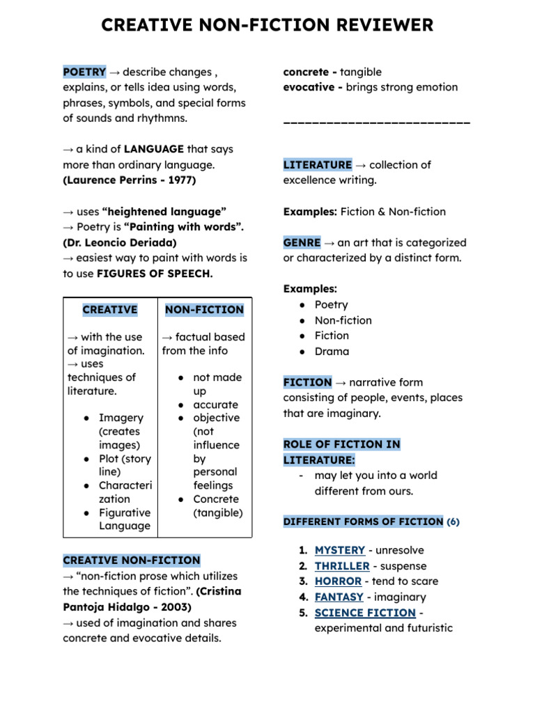 CREATIVE-NONFICTION-REVIEWER-Q1 | PDF | Narration | Creative Nonfiction