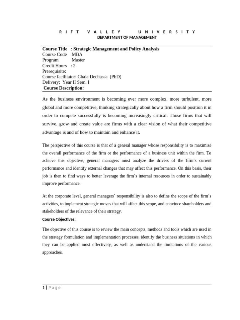 MBA Business Policy Course Outline | PDF | Strategic Management | Economies