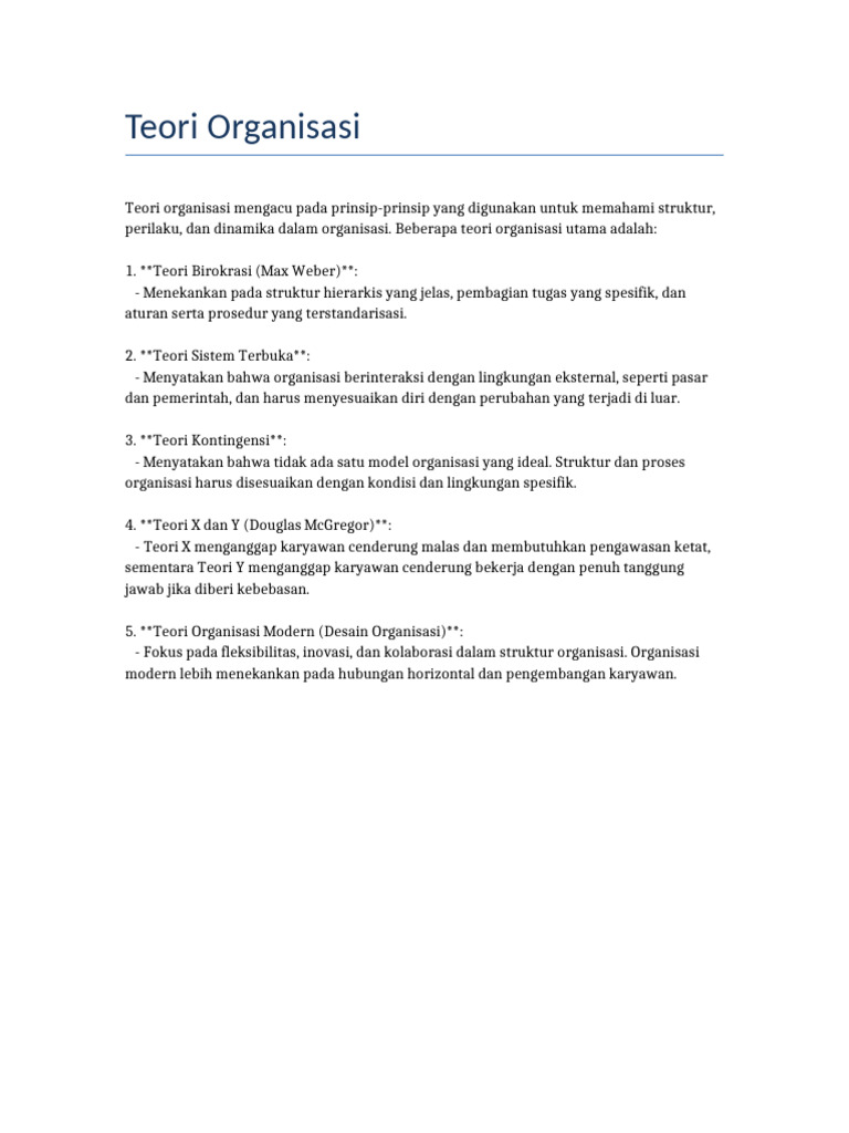 Teori Organisasi | PDF