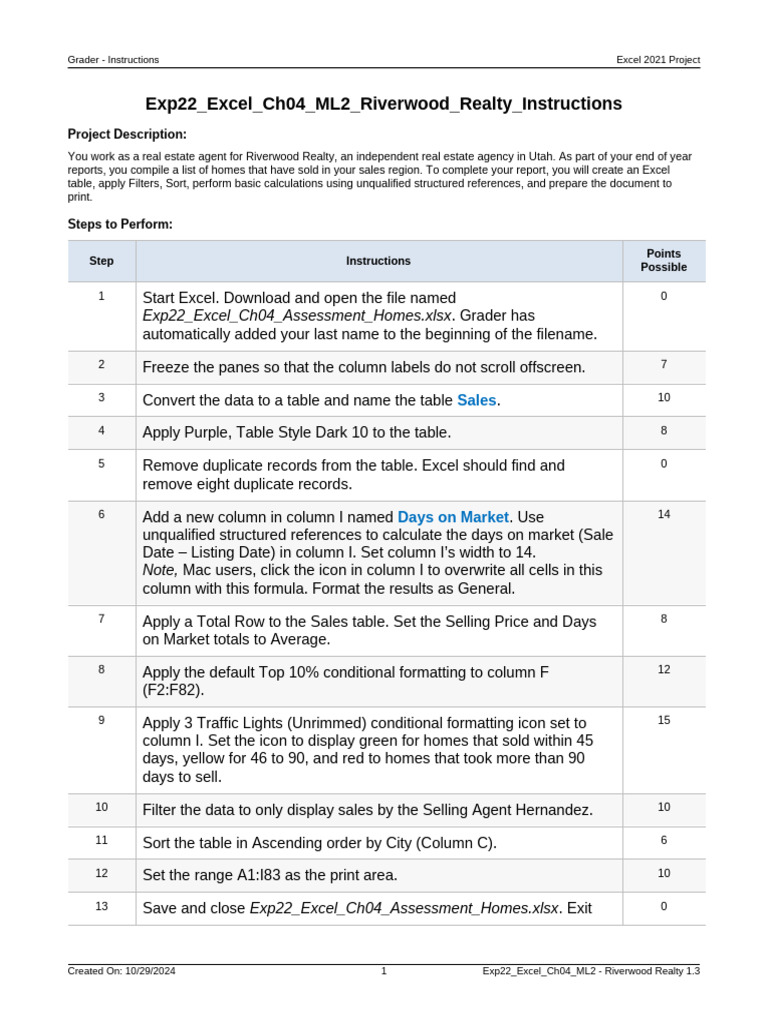 Exp22 Excel Ch04 ML2 Riverwood Realty Instructions Instructions | PDF | Microsoft Excel | Computing