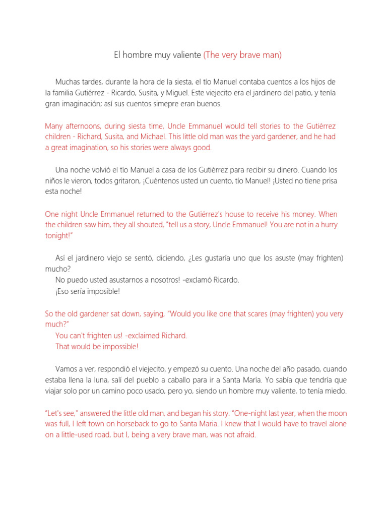El Hombre Muy Valiente Translation | PDF