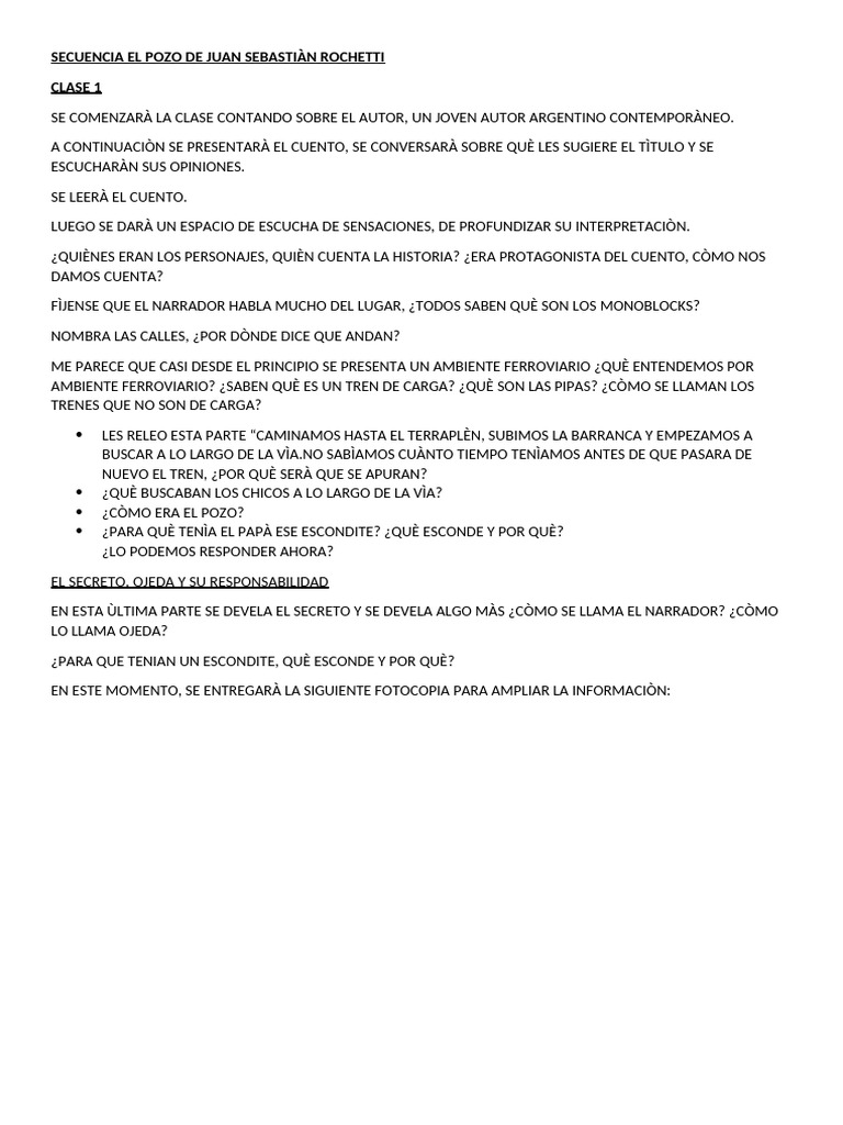 Secuencia El Pozo de Juan Sebastiàn Rochetti | PDF