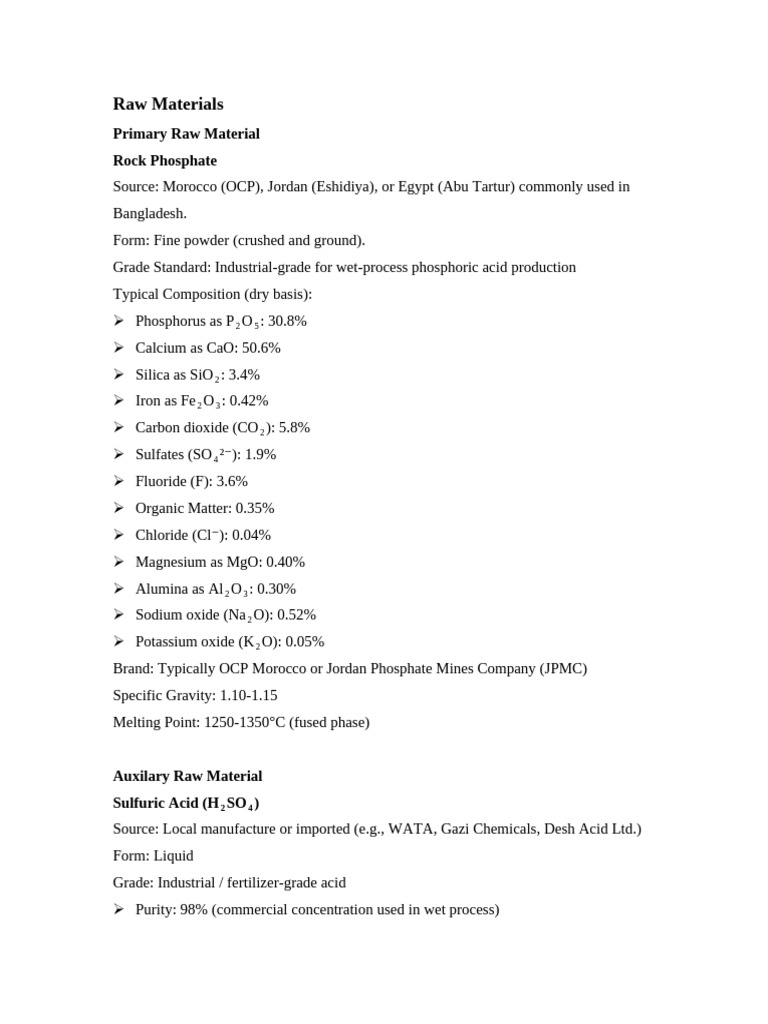 Raw Materials Specification BUET Phosphoric Acid | PDF | Sulfuric Acid | Oxide