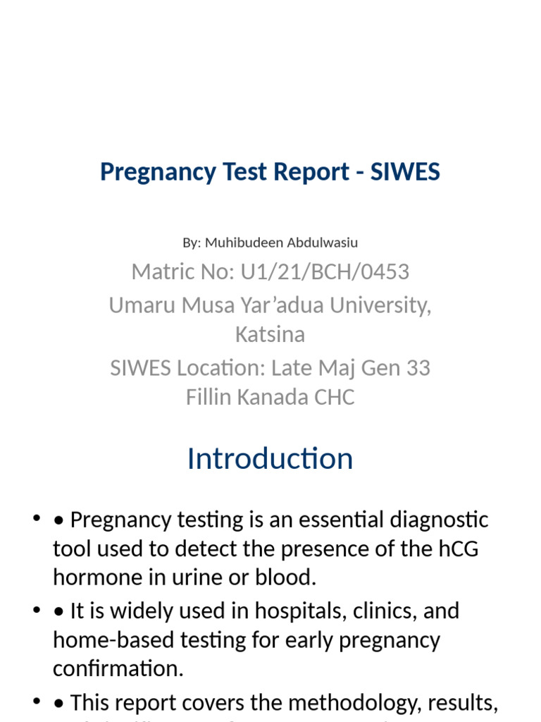 Pregnancy Test Report SIWES With Serum Test | PDF