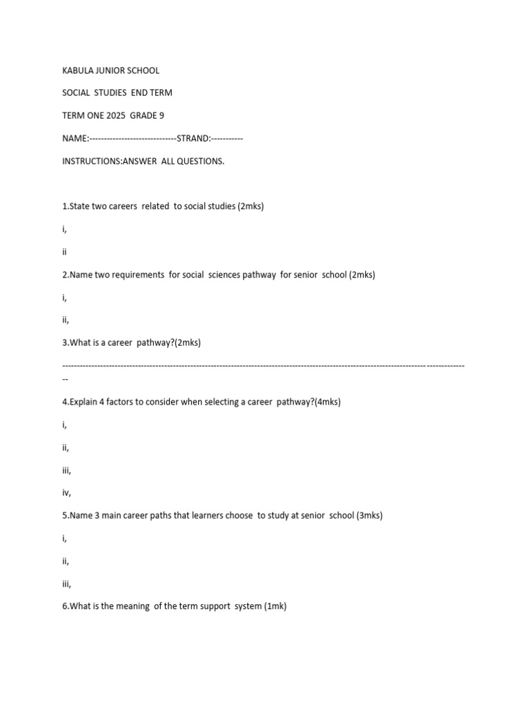 Social Studies Grade 9 End Term[1] | PDF