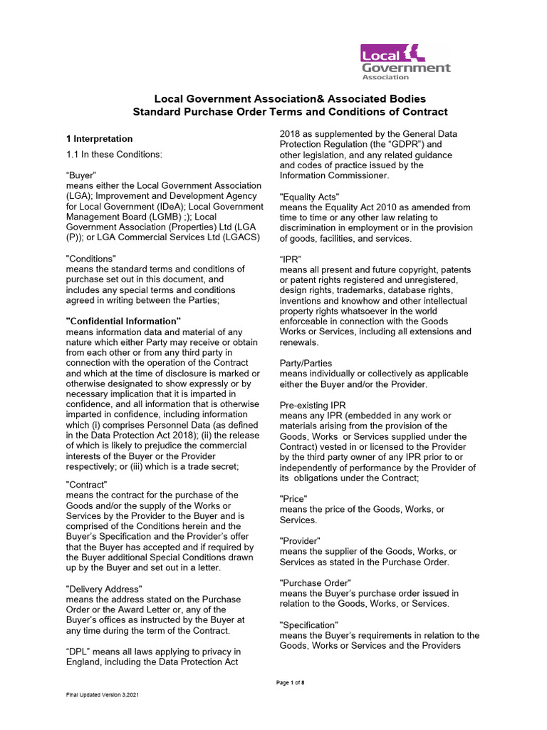 LGA and Associated Bodies Standard Purchase Order Terms and Conditions ...