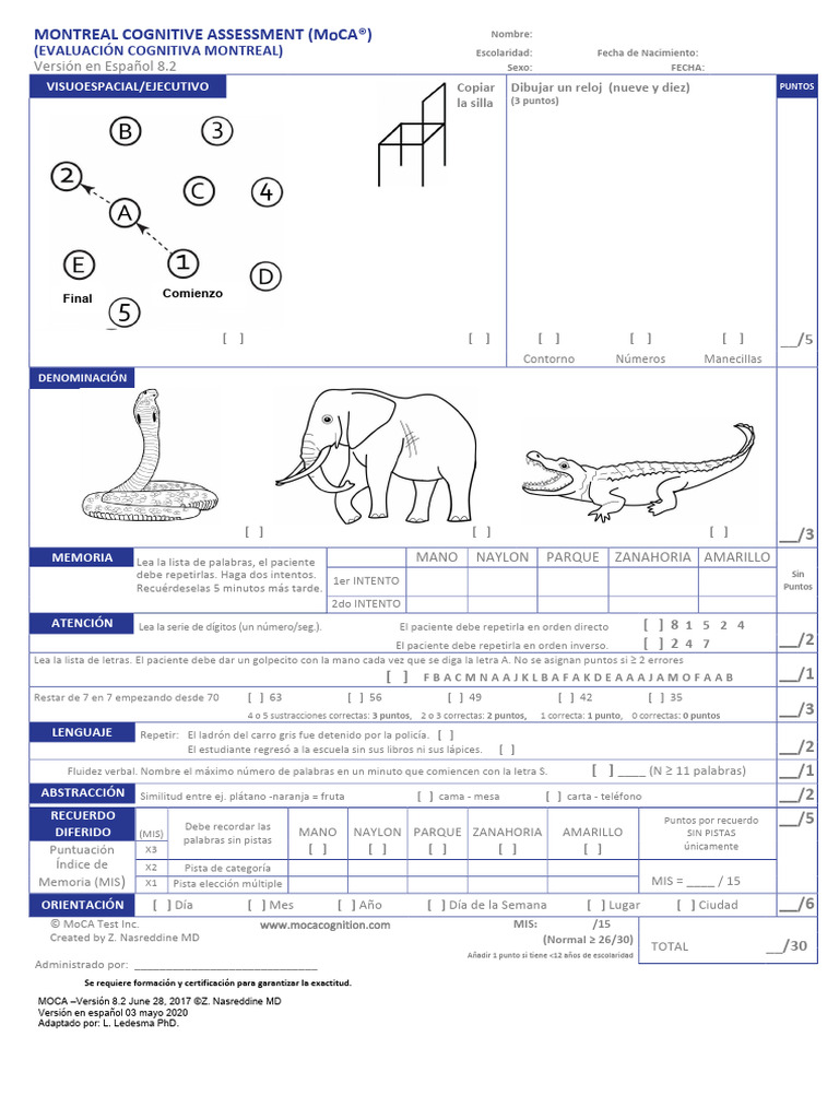 MoCA Test 8.2 Versión Mexicana | PDF | Cognición | Ciencia cognitiva