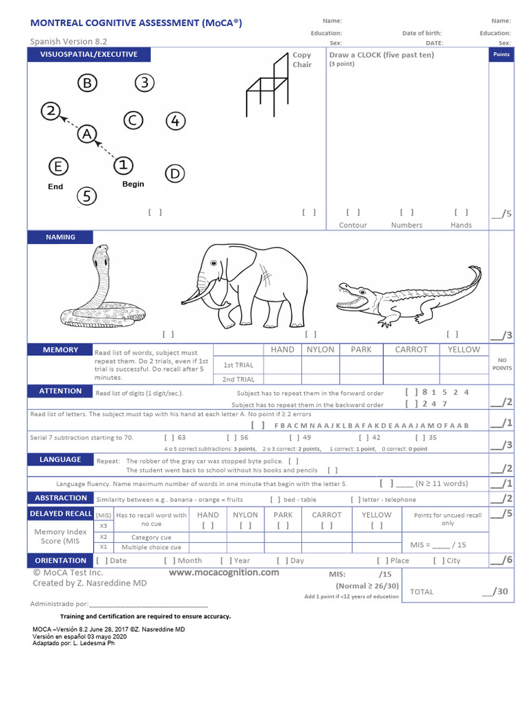 Back Translation MoCA Test 8.2 Versión Mexicana | PDF | Mental ...