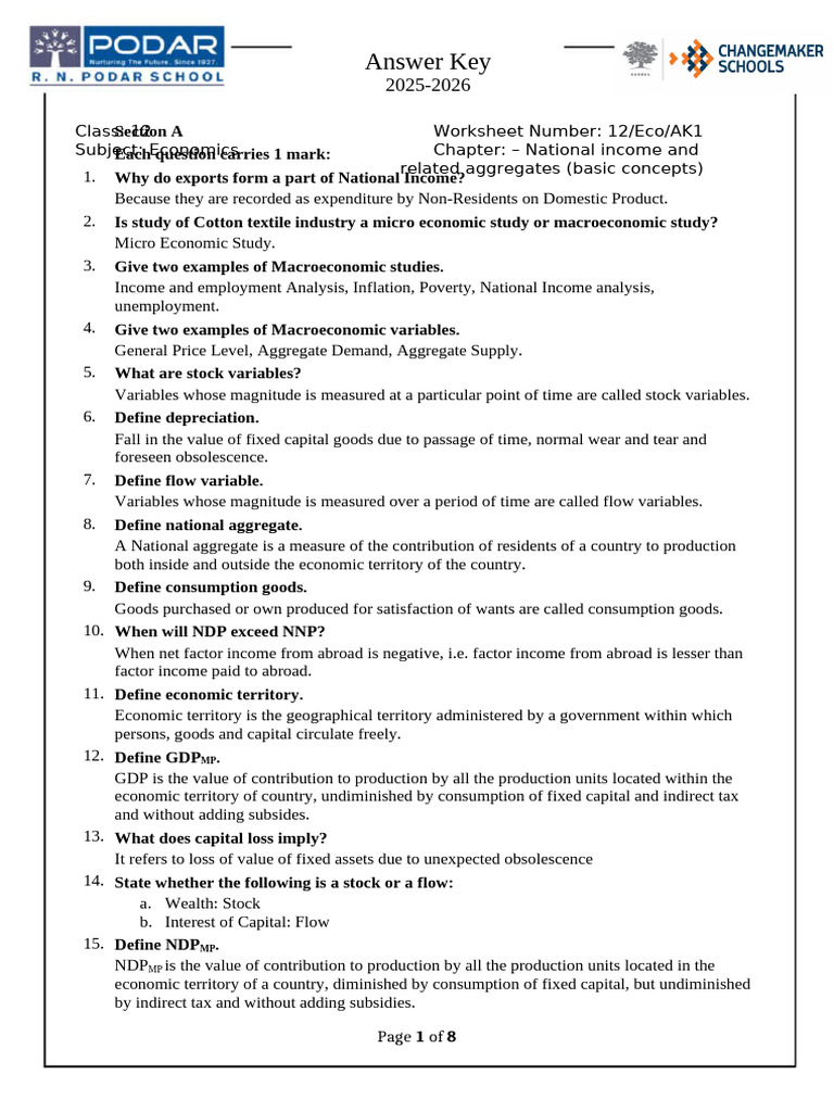 AK 1 Unit 1 - National Income & Related Aggregates (Basic Concept) (1 ...