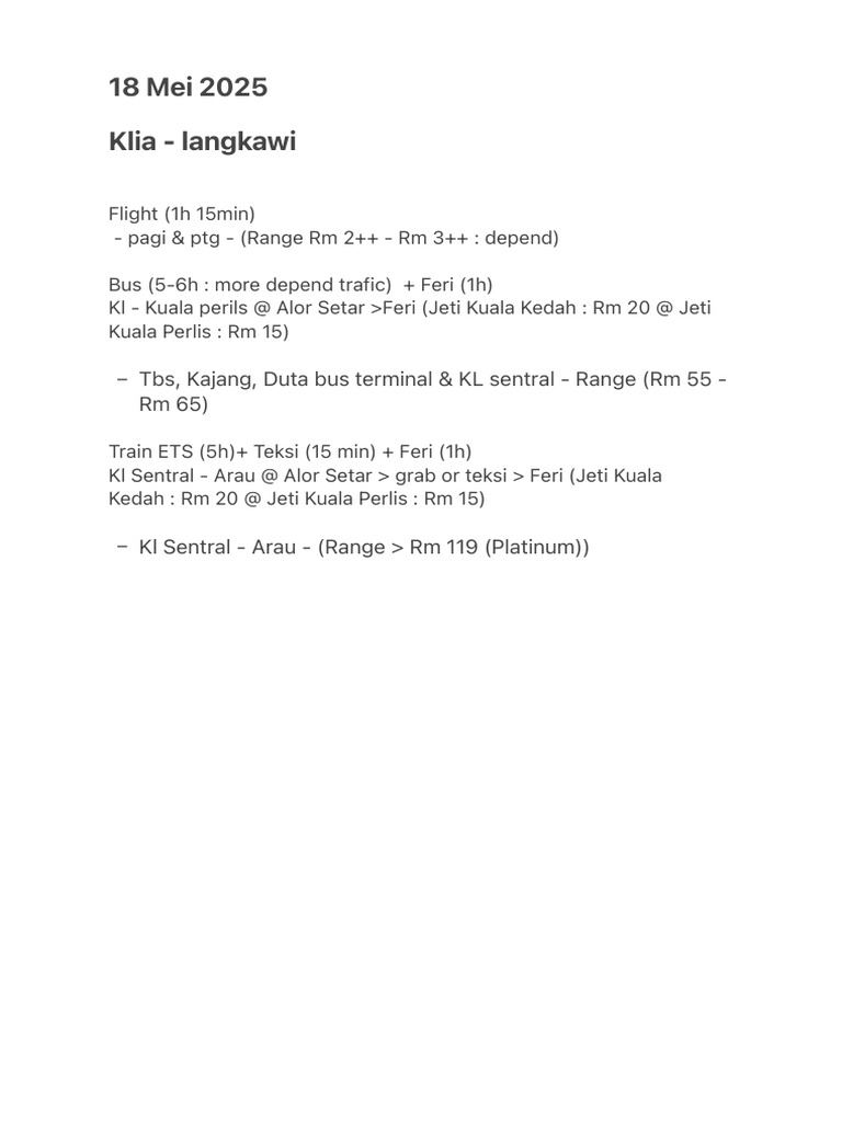 18 Mei 2025 - Trip To Langkawi | PDF