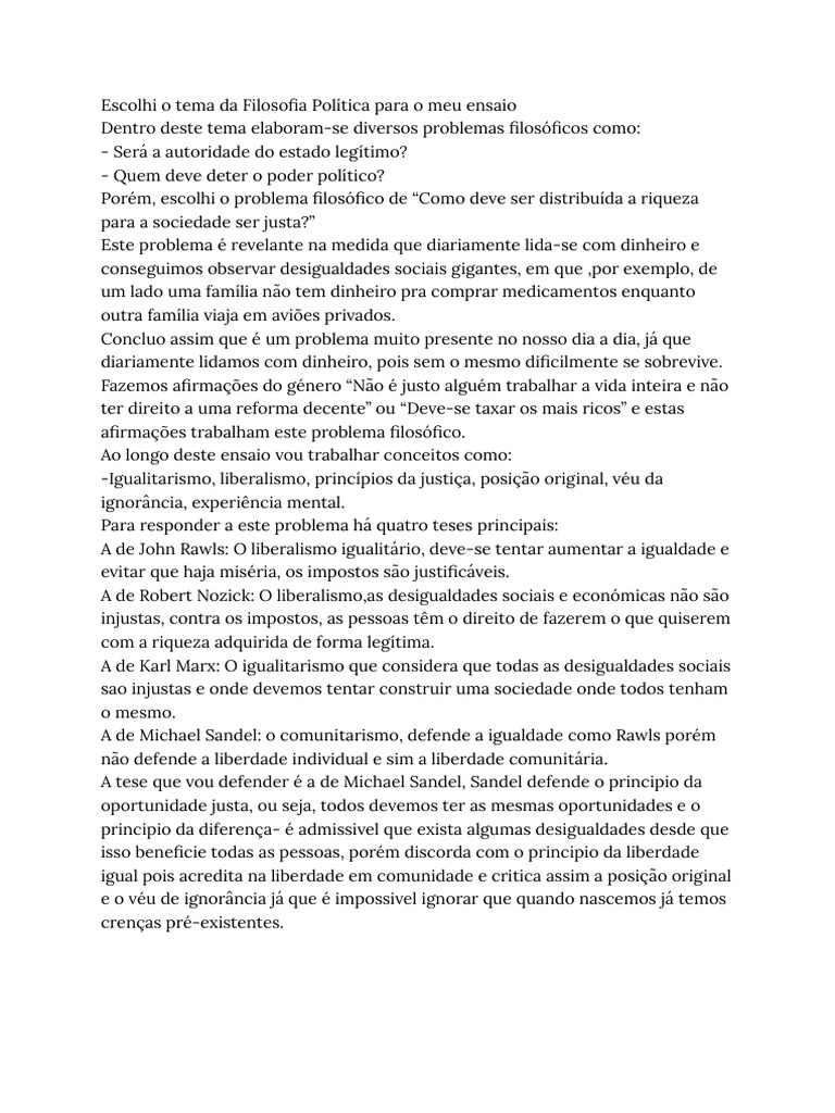 ensaio filosofico novo | PDF | John Rawls | Ciência Política