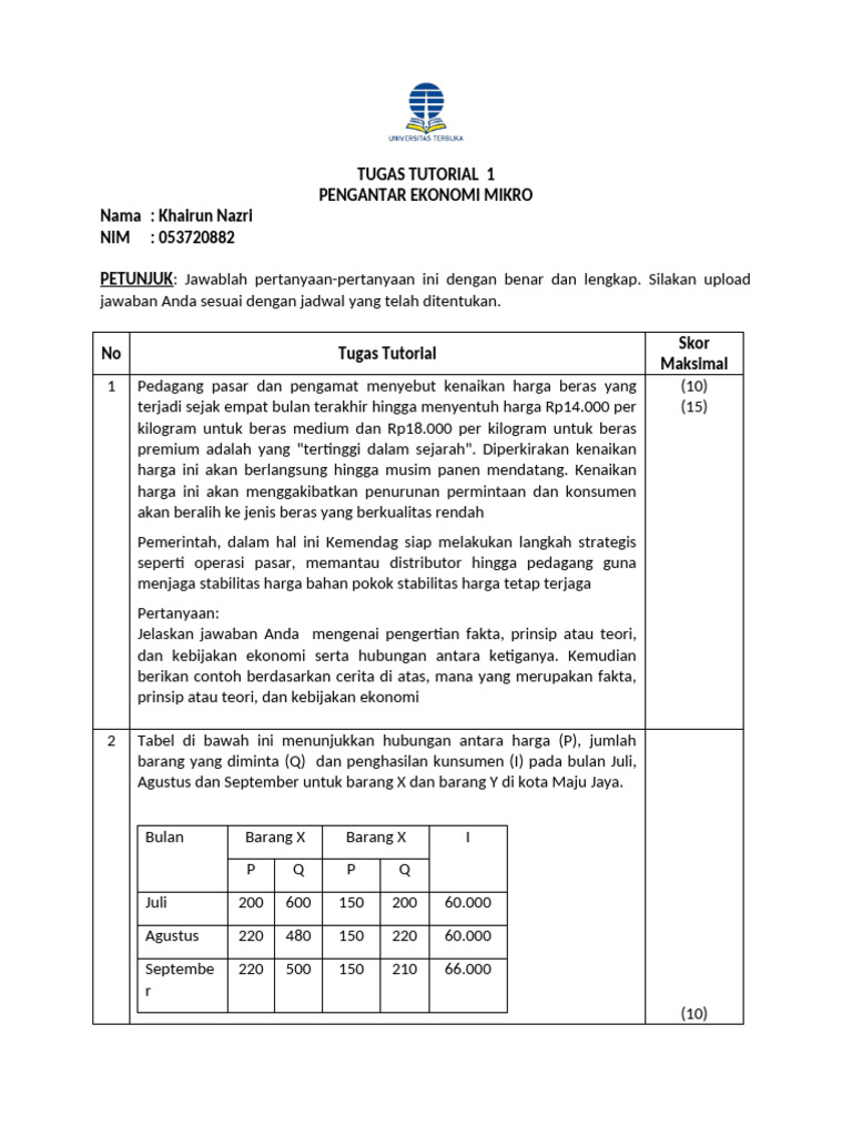 Tugas PENGANTAR MIKRO 3 | PDF