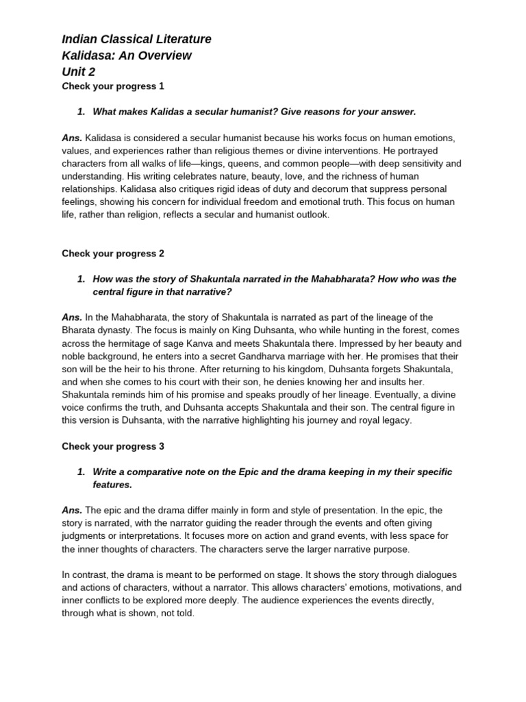 Kalidasa: Shakuntala's Narrative Shift | PDF