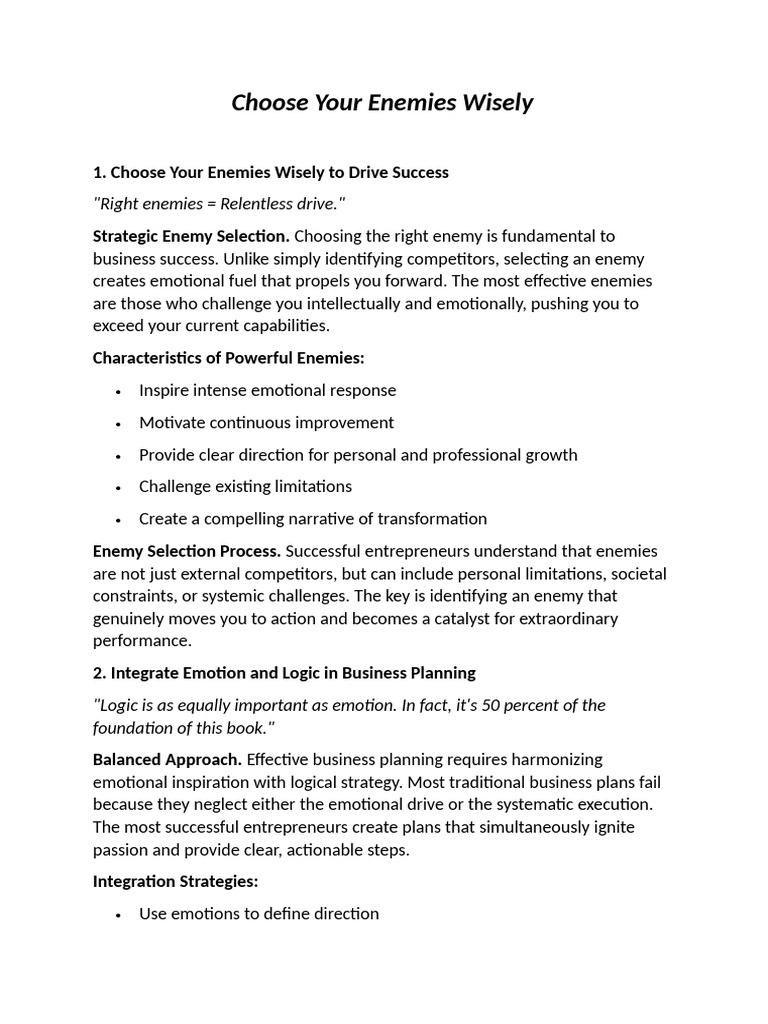Choose Your Enemies Wisely | PDF | Disciplines | Goal