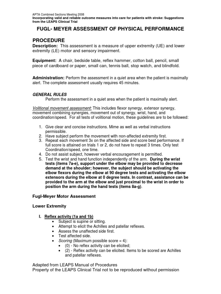 Stroke Rehab: Fugl-Meyer Assessment | PDF | Anatomical Terms Of Motion ...