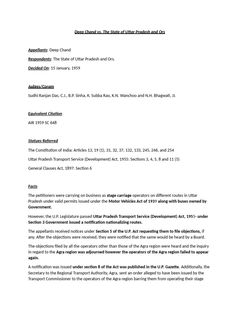 Deep Chand v. State of UP: Case Summary | PDF | Constitution | Legal ...
