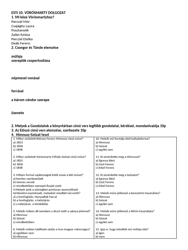 VÖRÖSMARTY DOLGOZAT | PDF