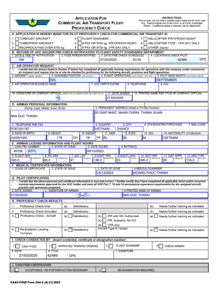 Commercial Air Transport Proficiency Check Form | PDF | Instrument ...