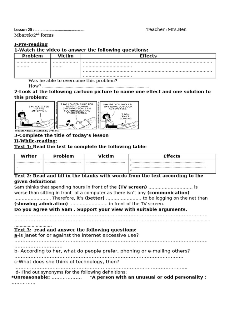 Lesson 25 Internet Addiction A Lesson Part | PDF | Communication ...