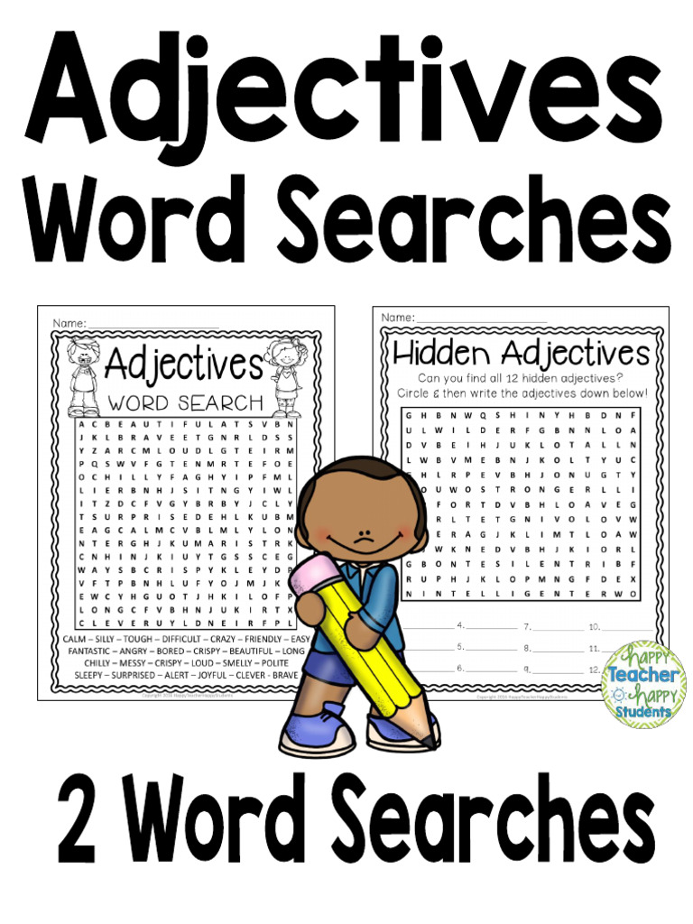 AdjectiveWordSearchTwoDifficultyLevelsIncludedFUNAdjectiveActivity 1 ...
