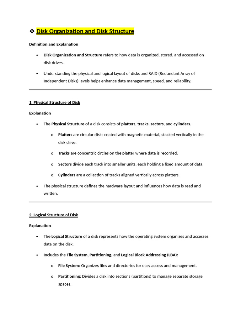 Disk Organization and Disk Structure | PDF | Hard Disk Drive | Disk Storage